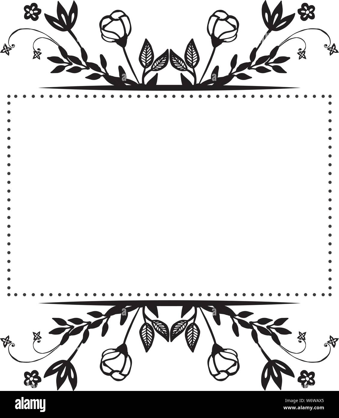 Elegant black white flower frame, ornament of greeting card. Vector ...