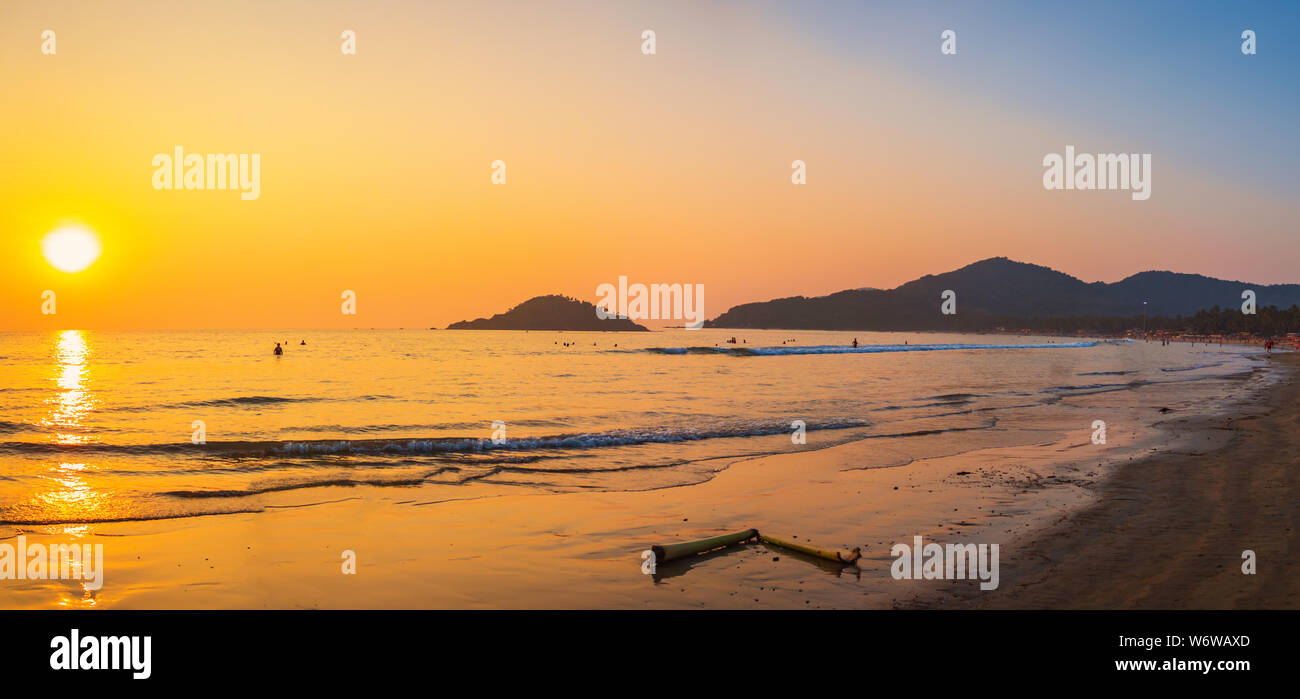 Isolated beautiful Palolem beach, Goa in india during sunrise. soft ...