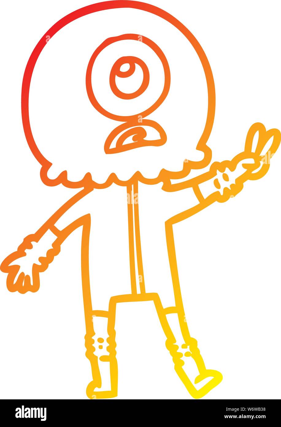 warm gradient line drawing of a cartoon cyclops alien spaceman giving ...