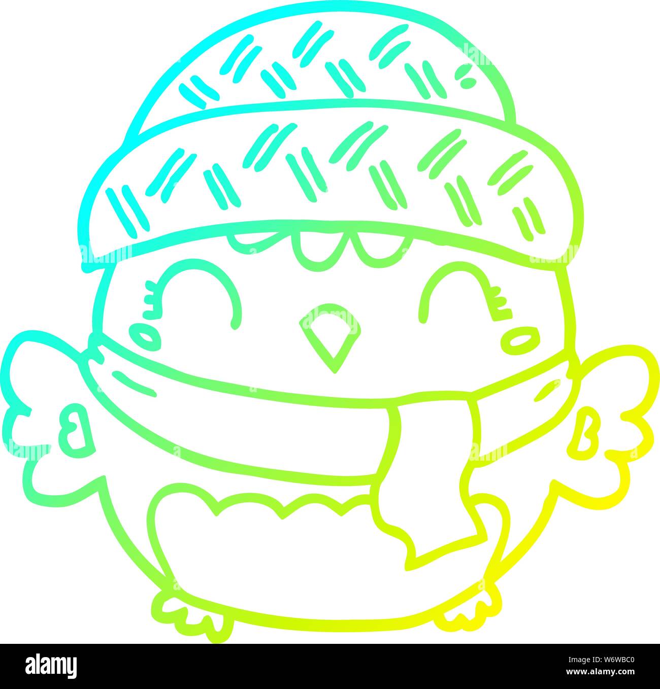 cold gradient line drawing of a cute cartoon owl in hat Stock Vector ...