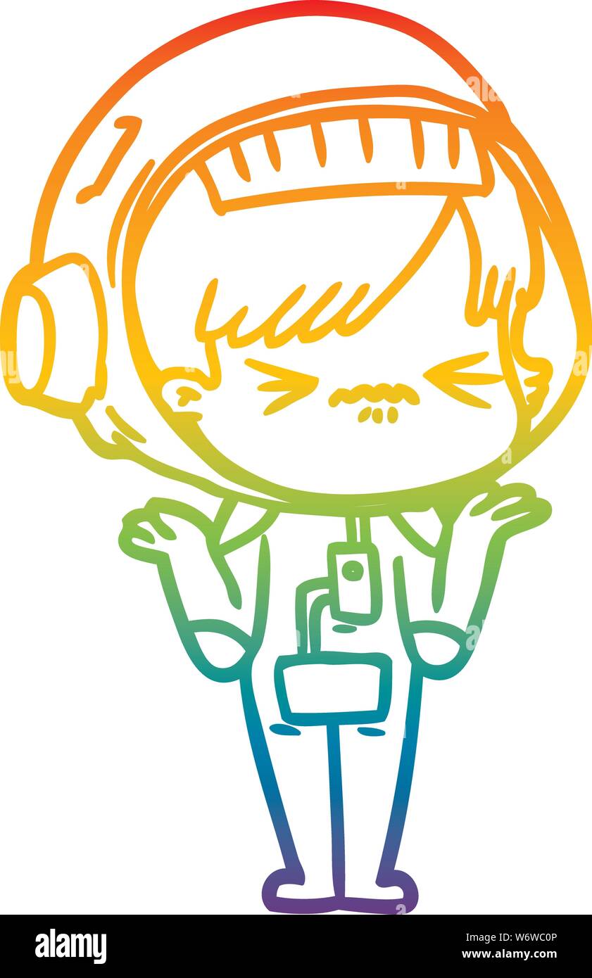 rainbow gradient line drawing of a confused cartoon space girl Stock ...