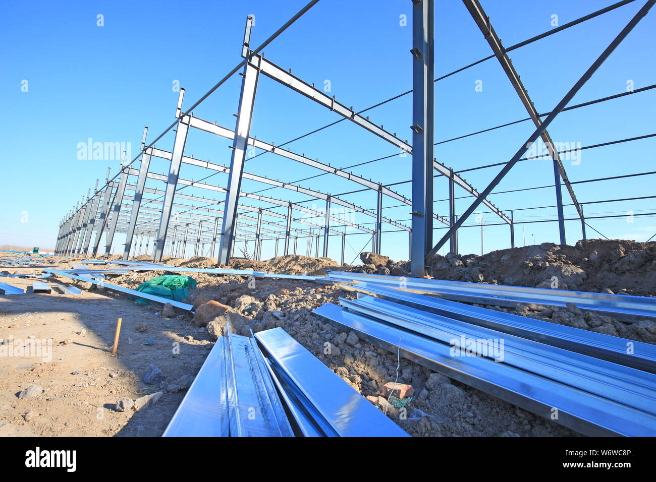 In the construction site, steel structure is under construction Stock ...