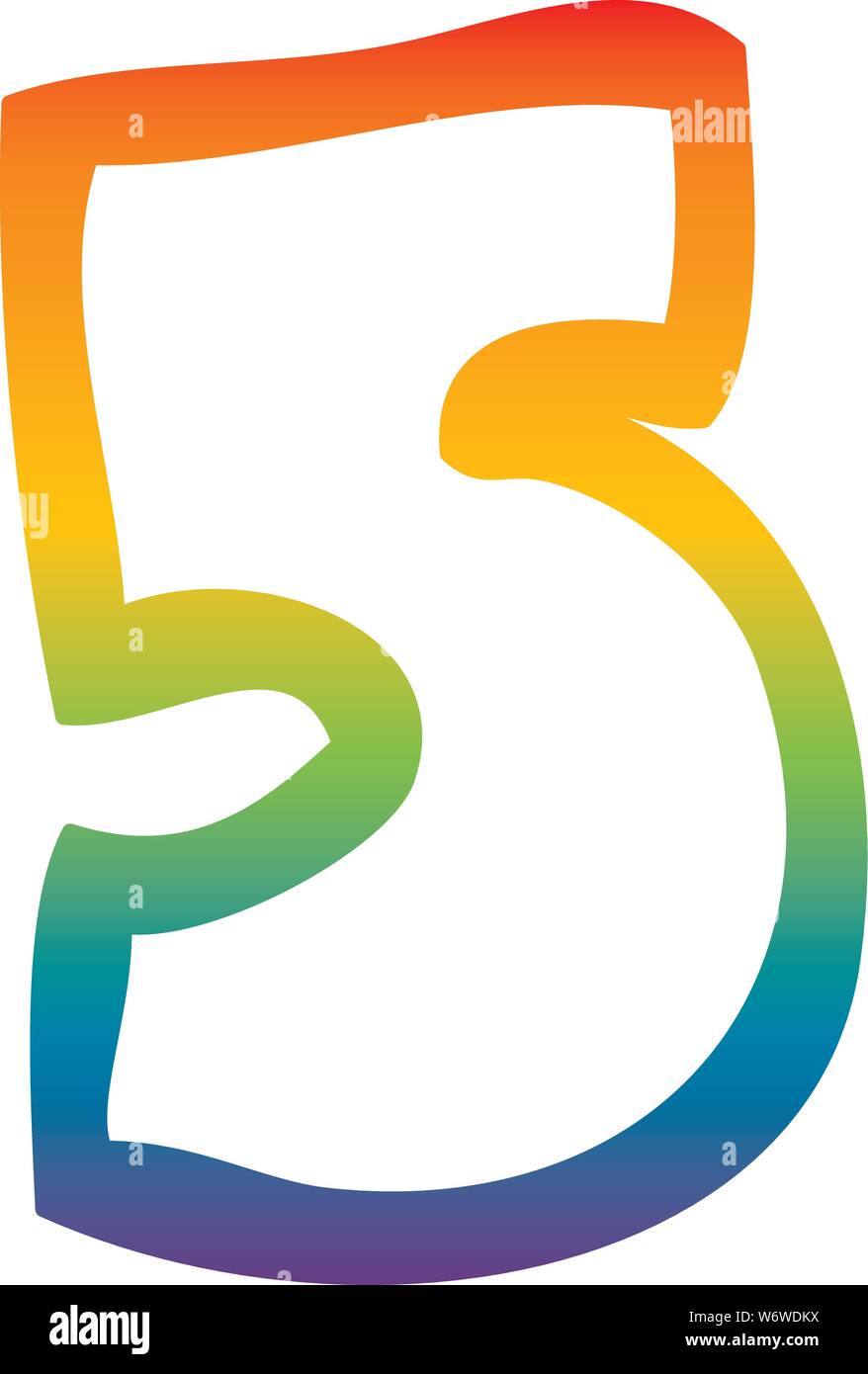 rainbow gradient line drawing of a cartoon number 5 Stock Vector Image ...