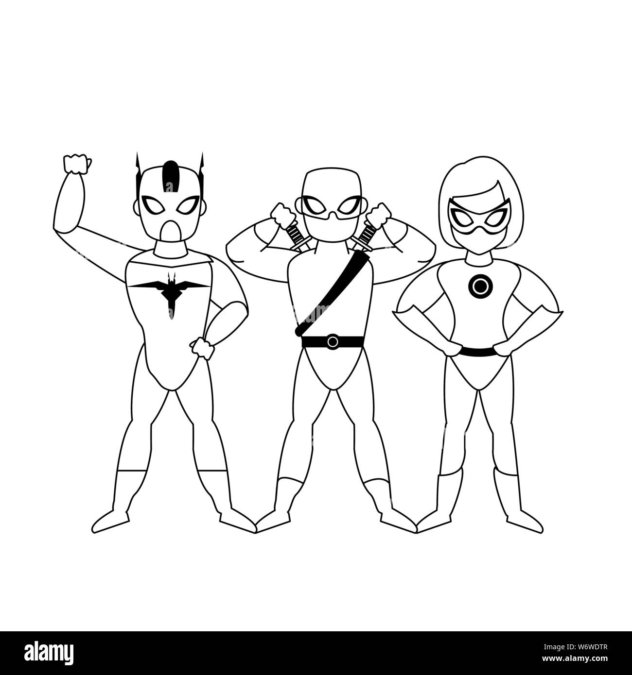 super heroes comic retro cartoon in black and white Stock Vector Image ...