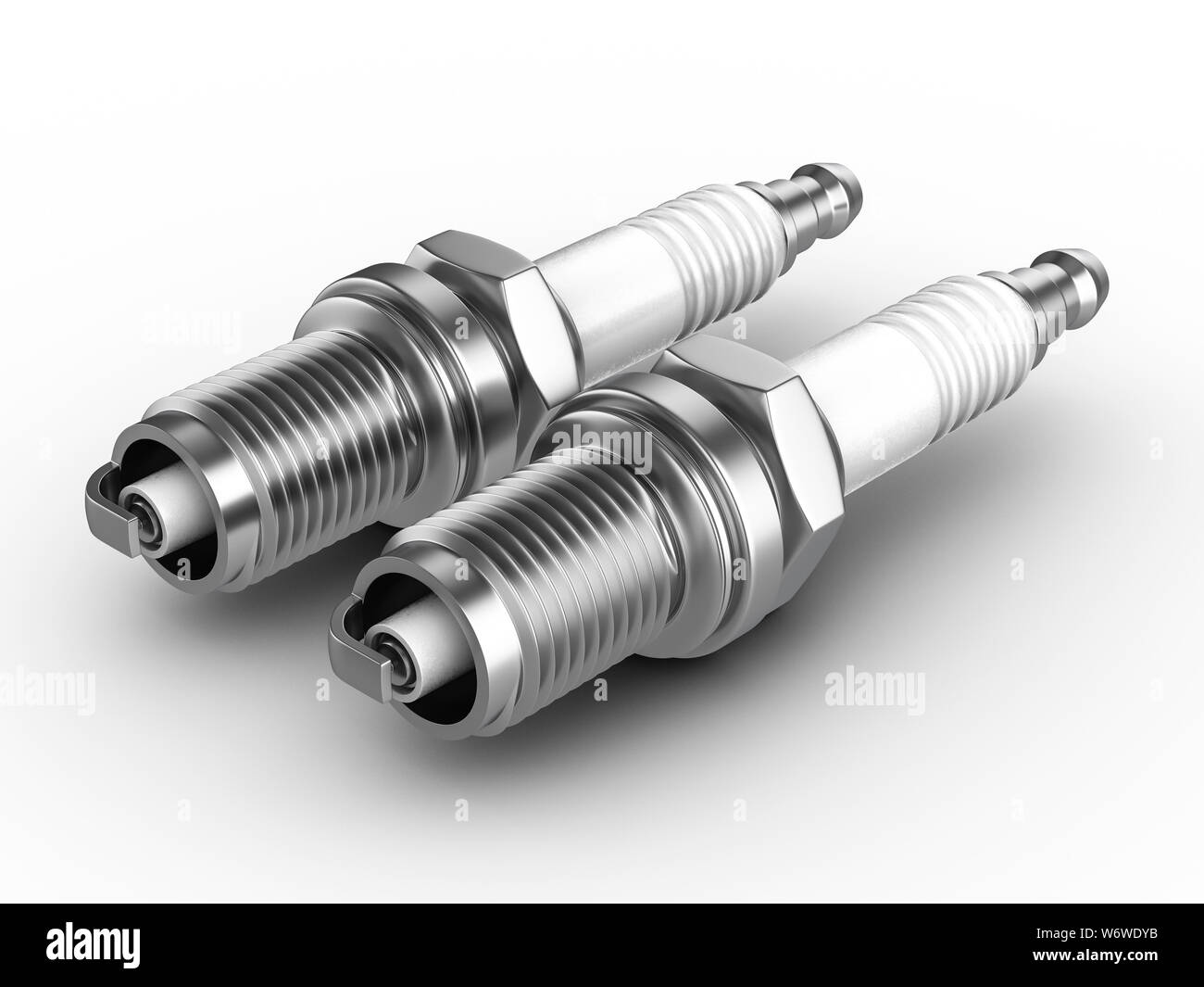 Spark plugs on a white background. 3d illustration Stock Photo - Alamy