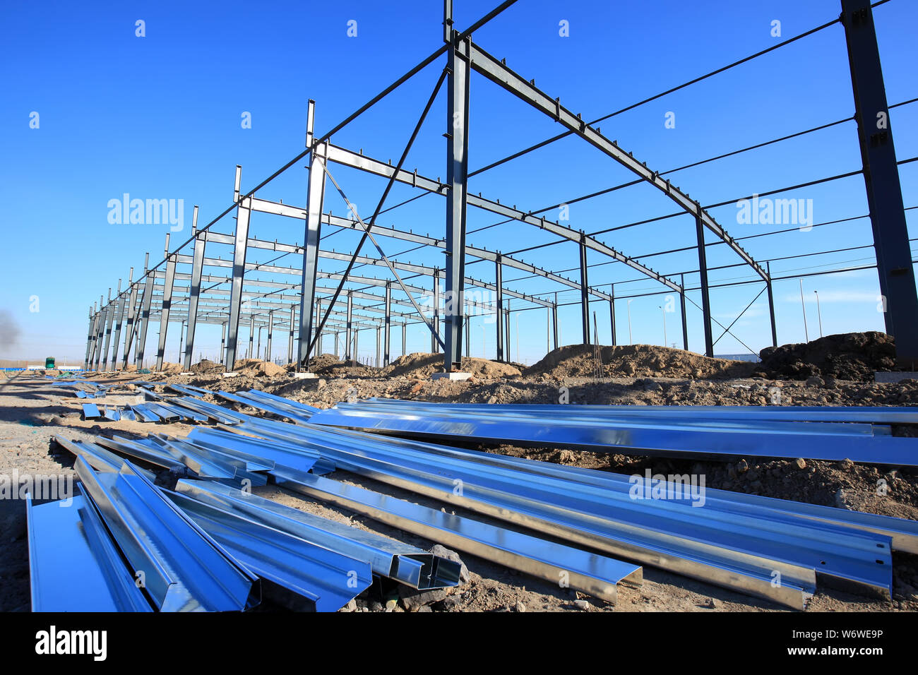 In the construction site, steel structure is under construction Stock ...
