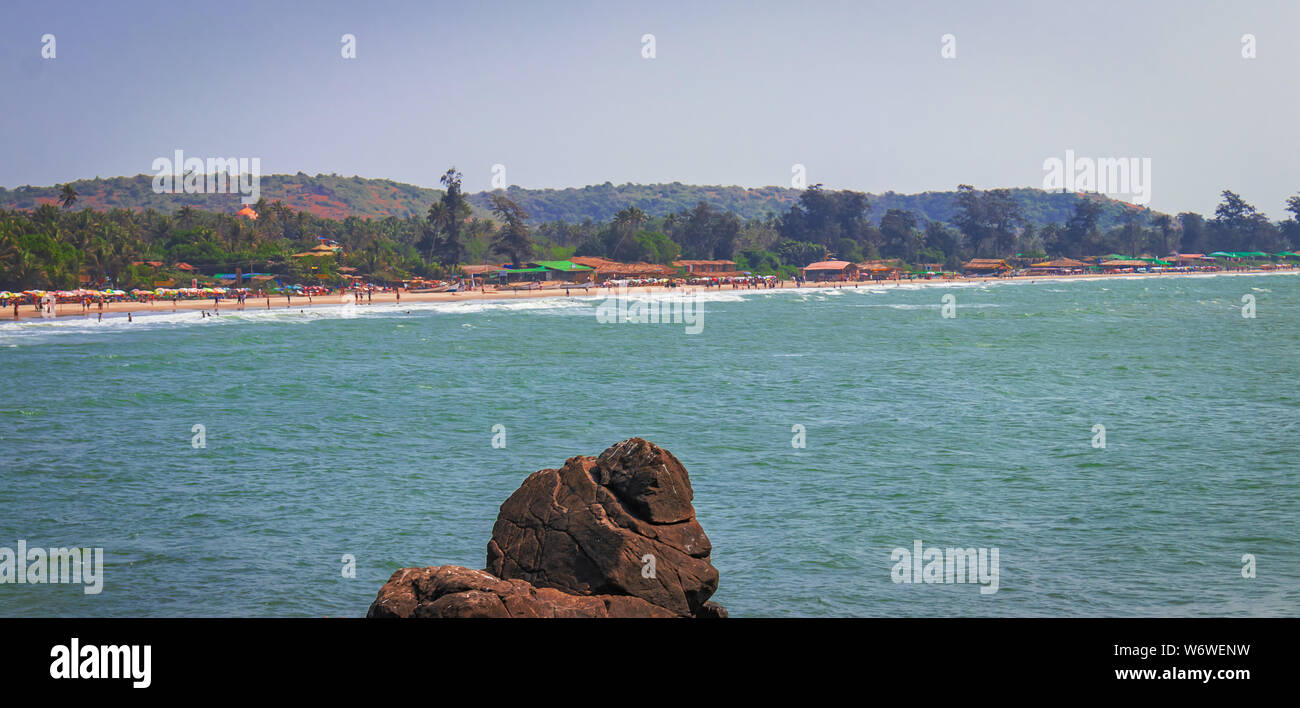 Rocks and stones on the Arambol beach in North Goa, India. Best holiday ...