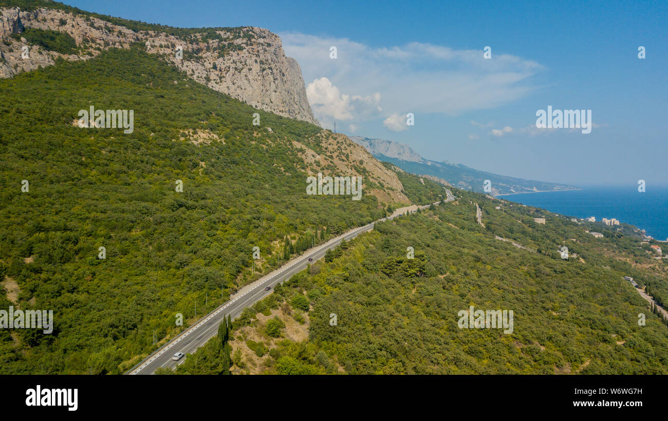 Beauty nature landscape Crimea with tree forest, roads, horizontal ...