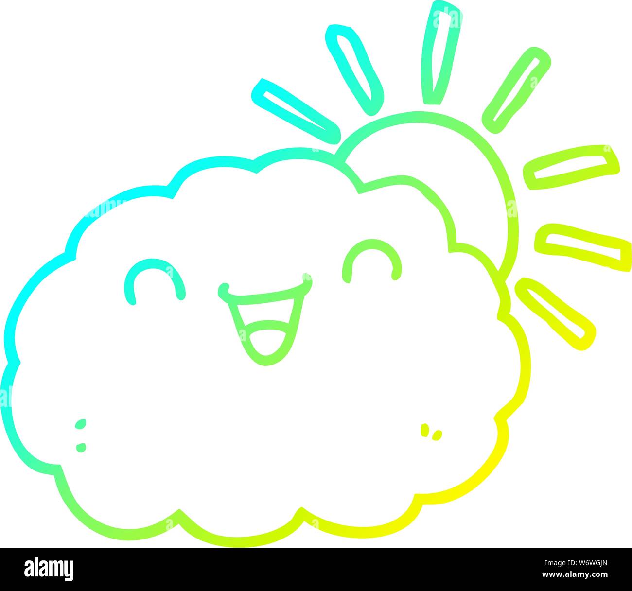 cold gradient line drawing of a happy cartoon cloud Stock Vector Image ...