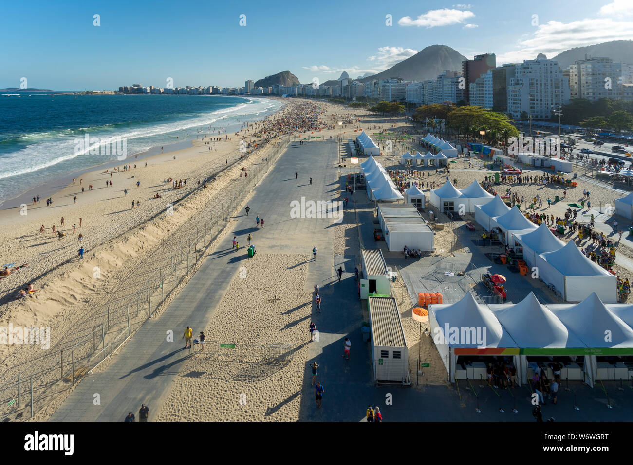 Tents of the entrance to the Olympic Volleyball stadium on the beach of ...