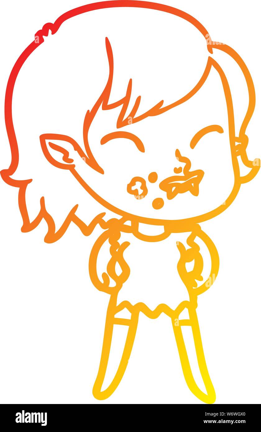 warm gradient line drawing of a cartoon vampire girl with blood on ...