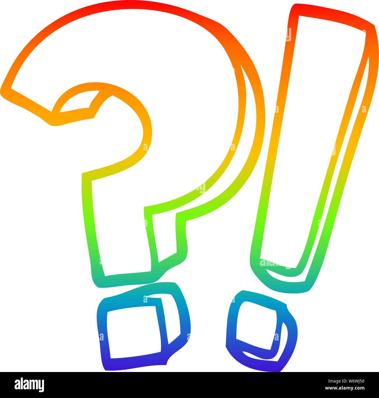 rainbow gradient line drawing of a cartoon question mark and ...