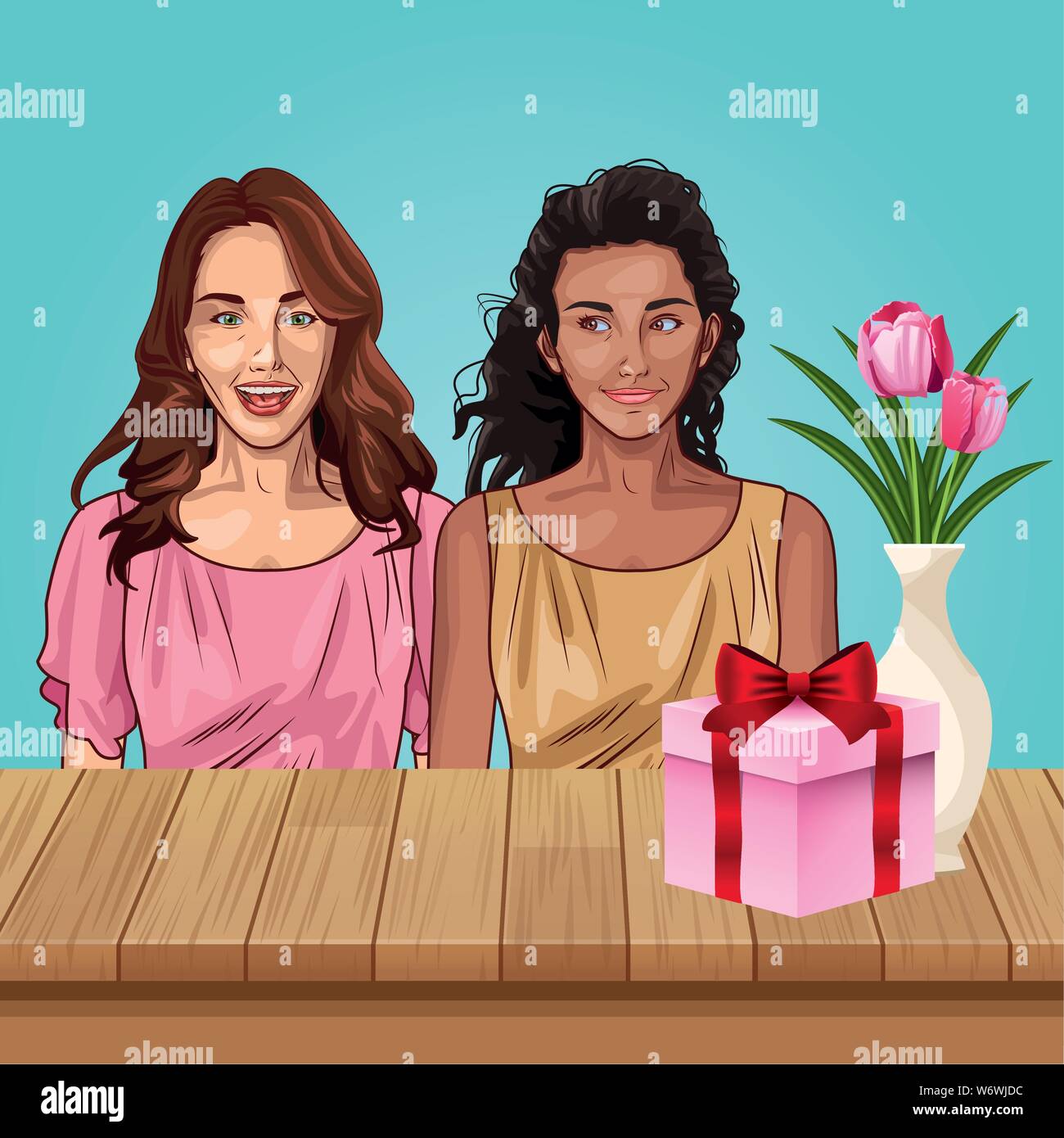 Two girls seated Stock Vector Images - Alamy