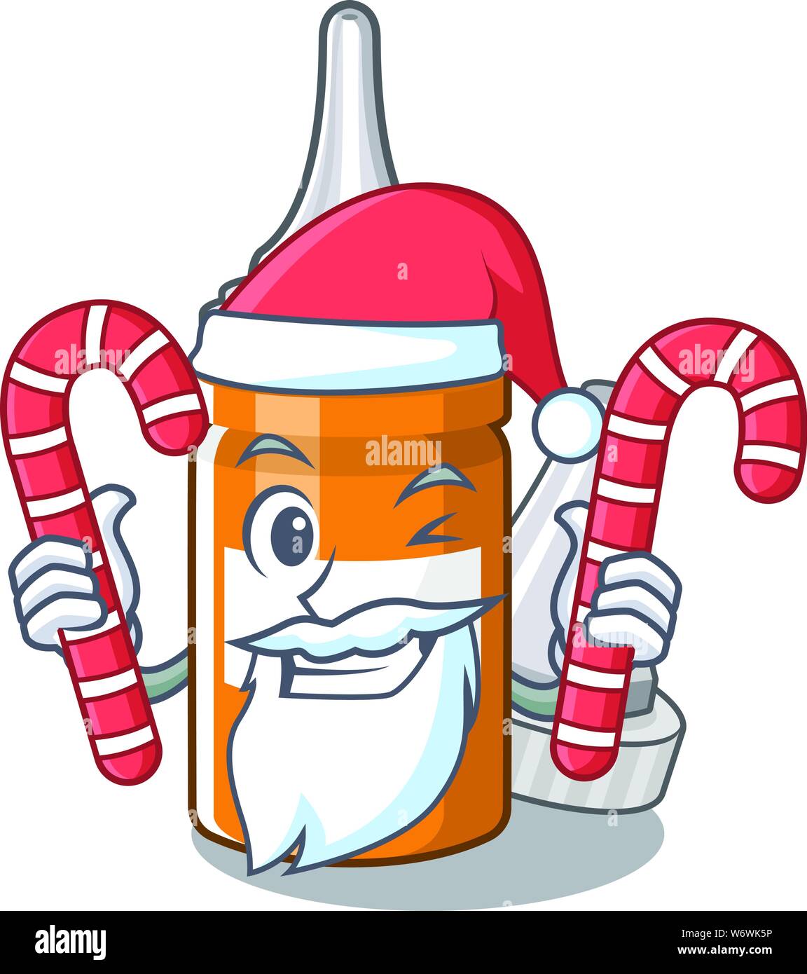 Santa with candy ear drops above wood table character Stock Vector ...