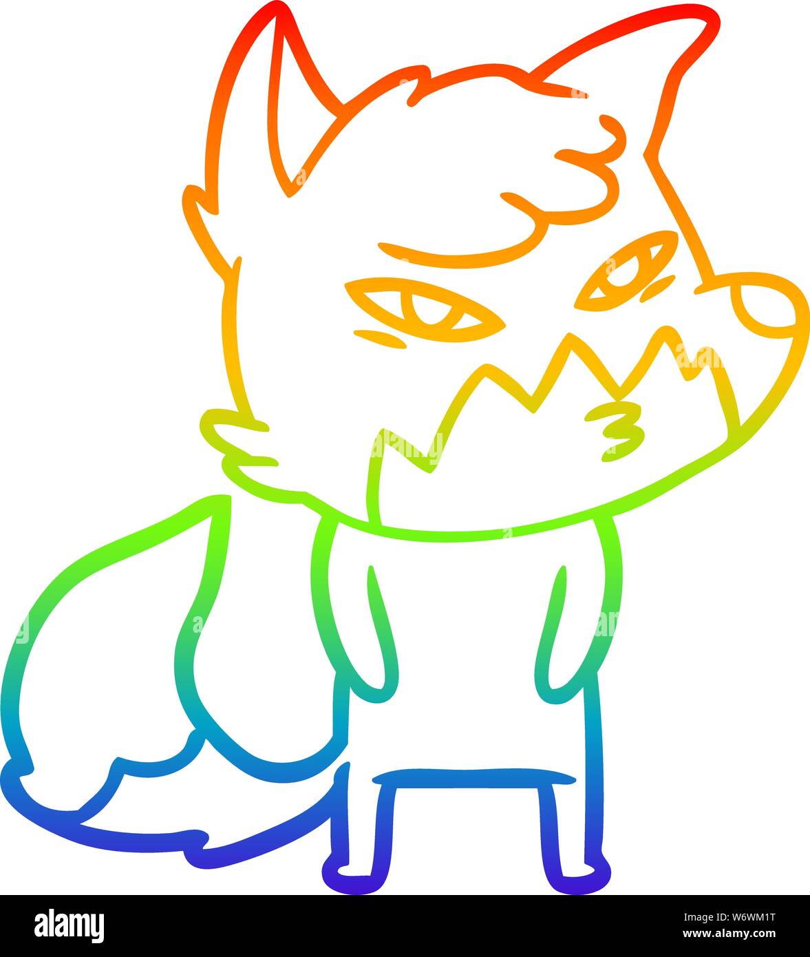 rainbow gradient line drawing of a clever cartoon fox Stock Vector ...