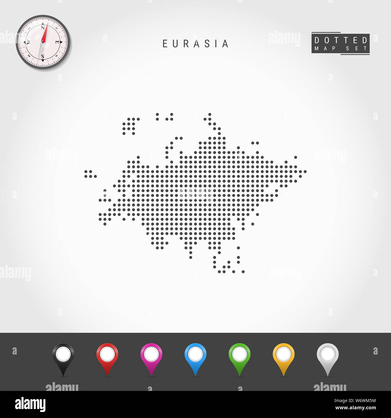 Dots Map of Eurasia. Simple Silhouette of Eurasia. Realistic Compass ...