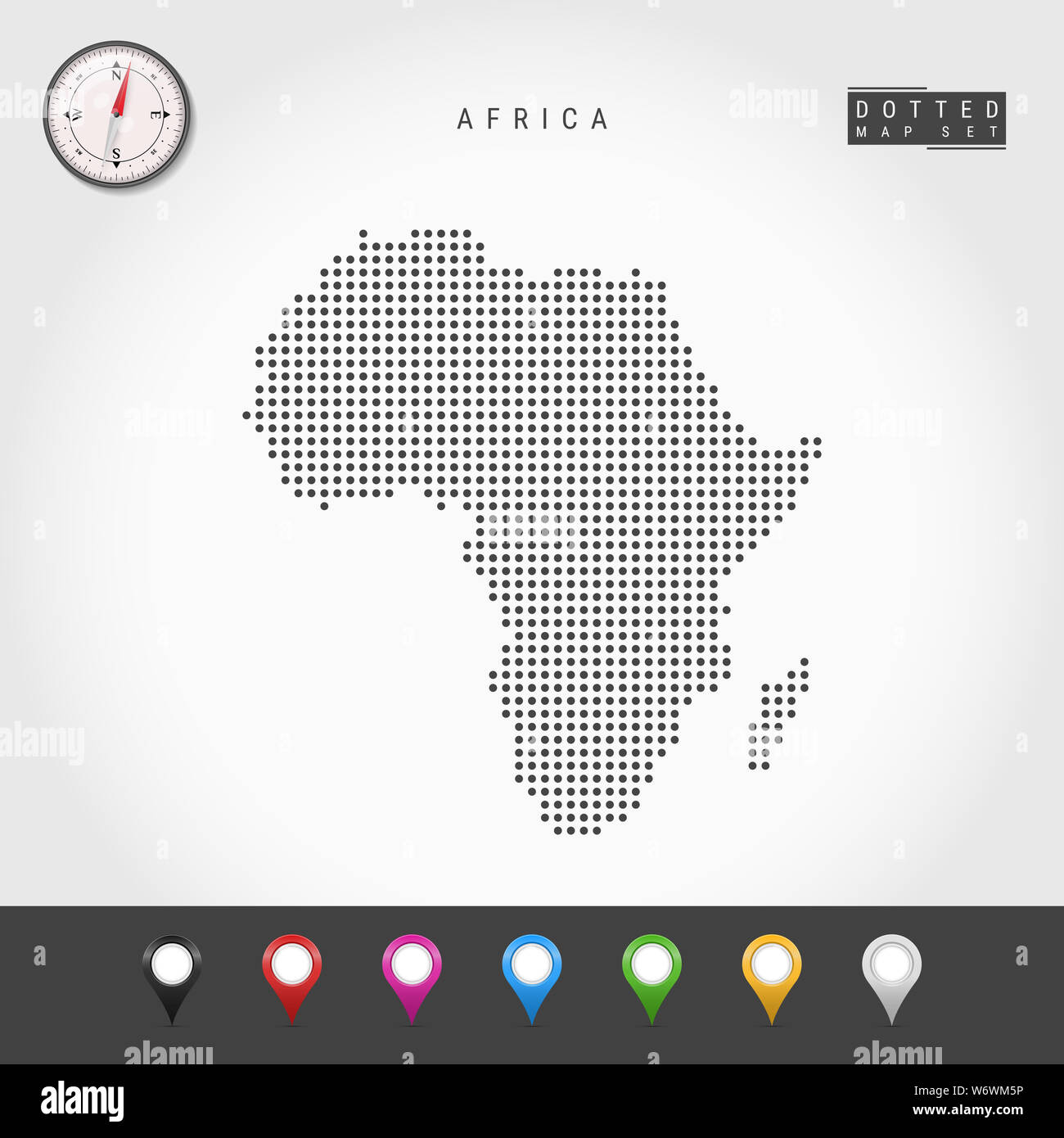 Dots Map of Africa. Simple Silhouette of Africa. Realistic Compass. Set ...
