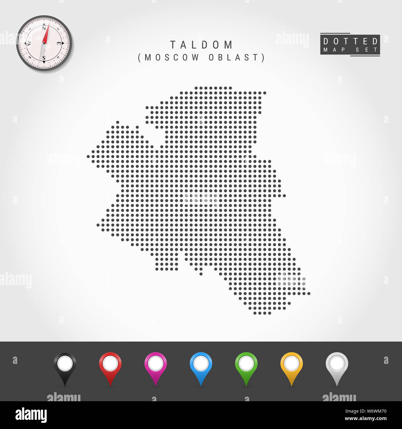 Dots Map of Taldom, Moscow Oblast. Simple Silhouette of Taldom. Compass ...