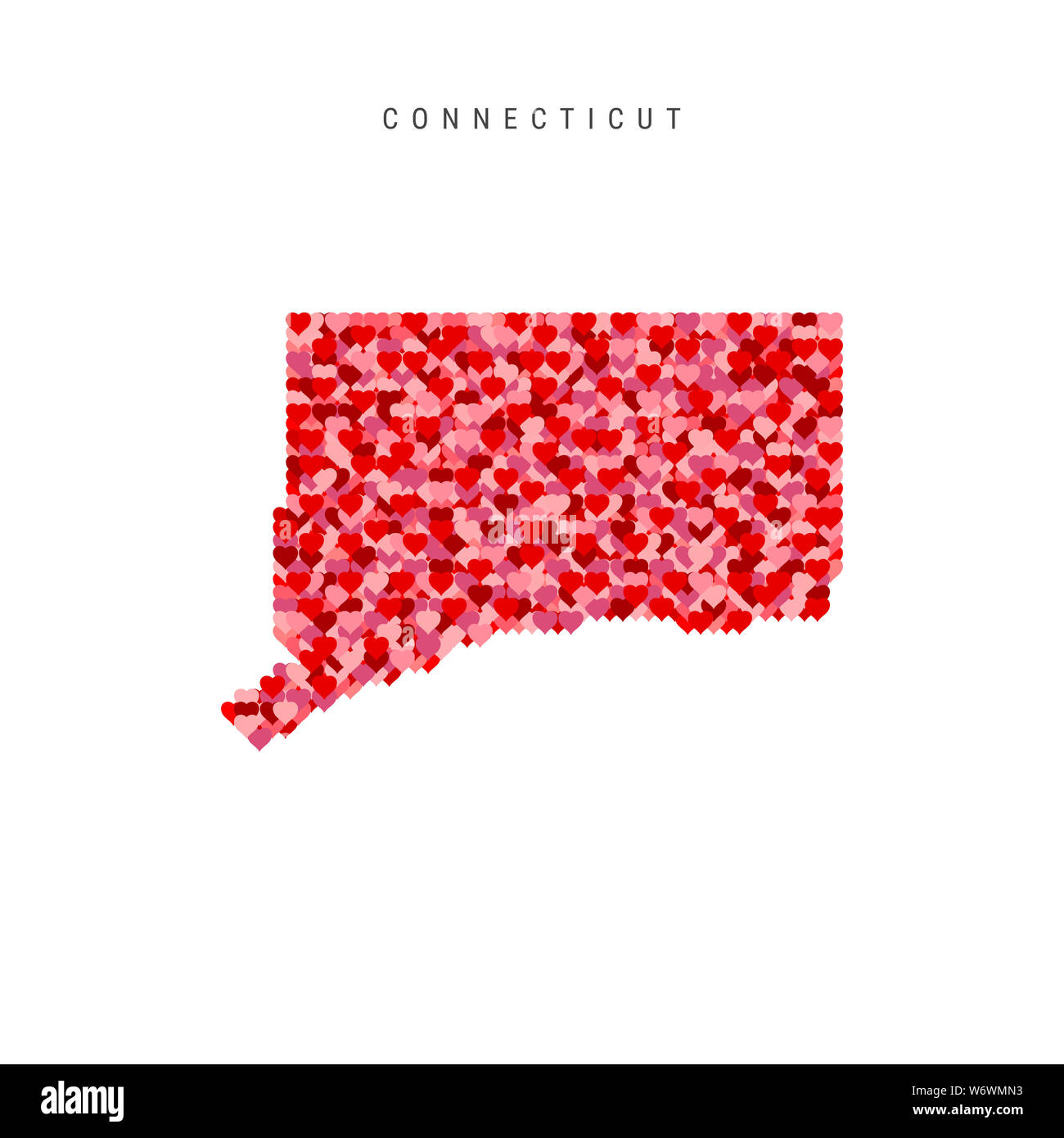 I Love Connecticut. Red and Pink Hearts Pattern Map of Connecticut ...
