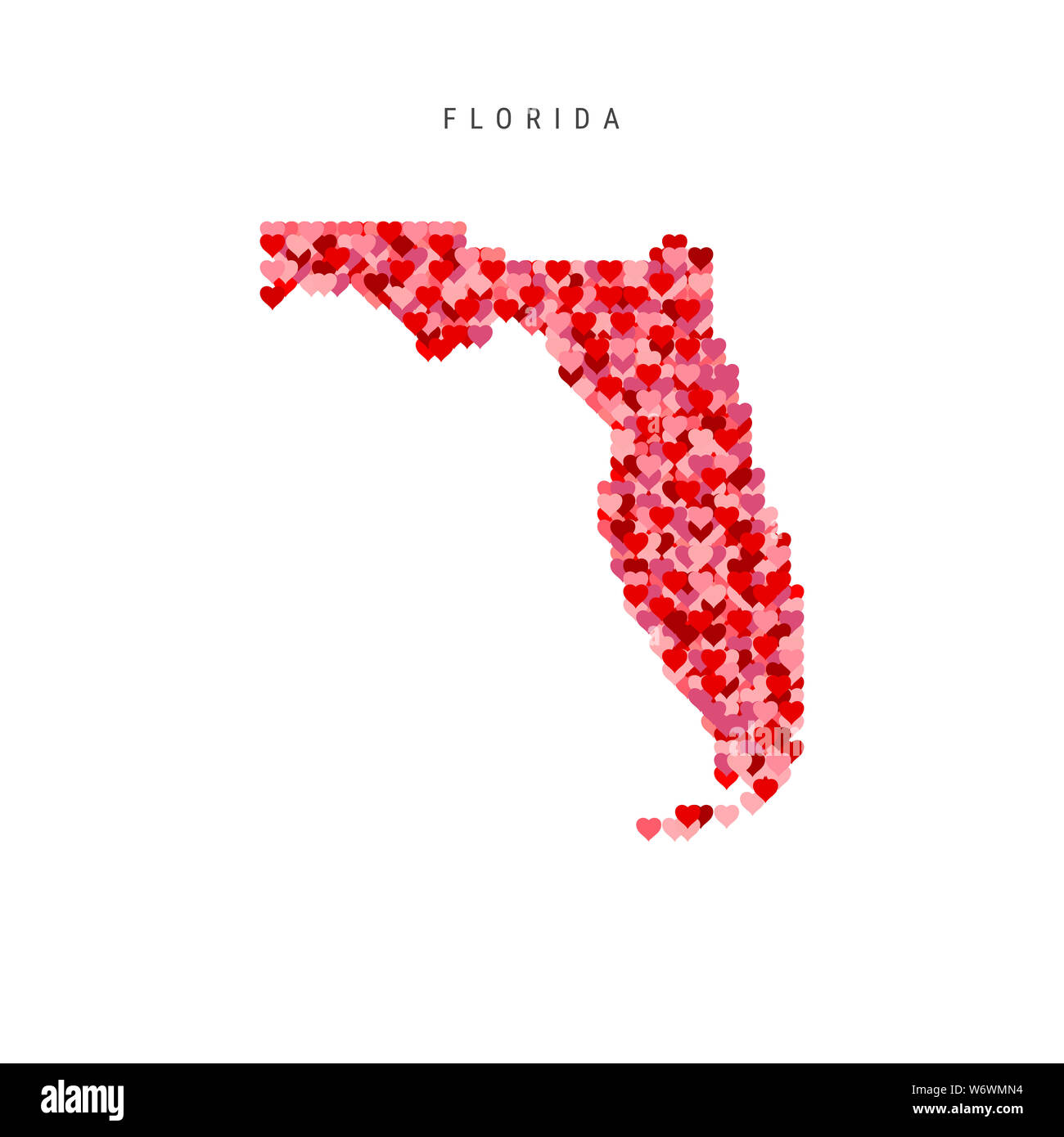 I Love Florida. Red and Pink Hearts Pattern Map of Florida Isolated on ...