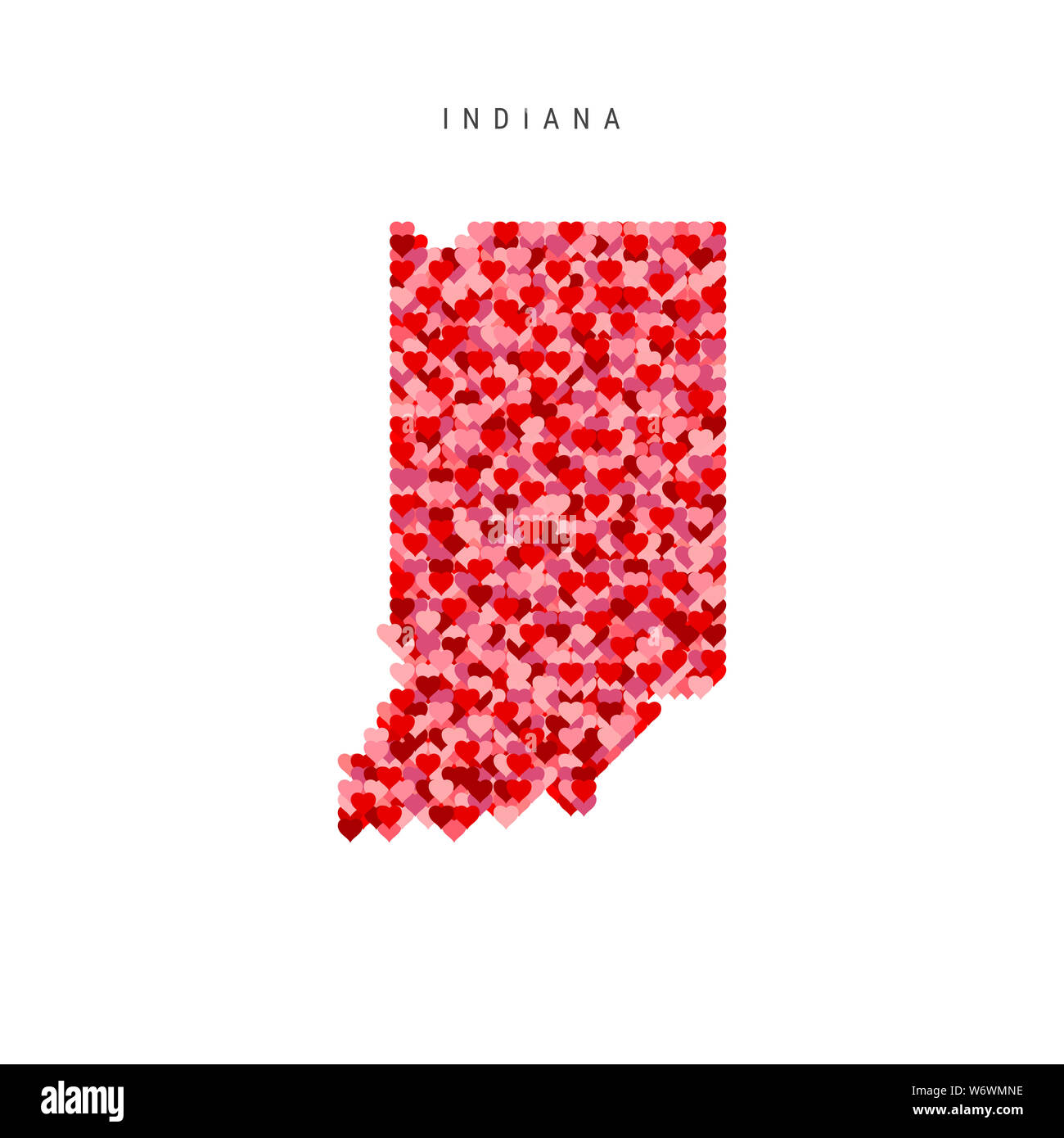 I Love Indiana. Red and Pink Hearts Pattern Map of Indiana Isolated on ...