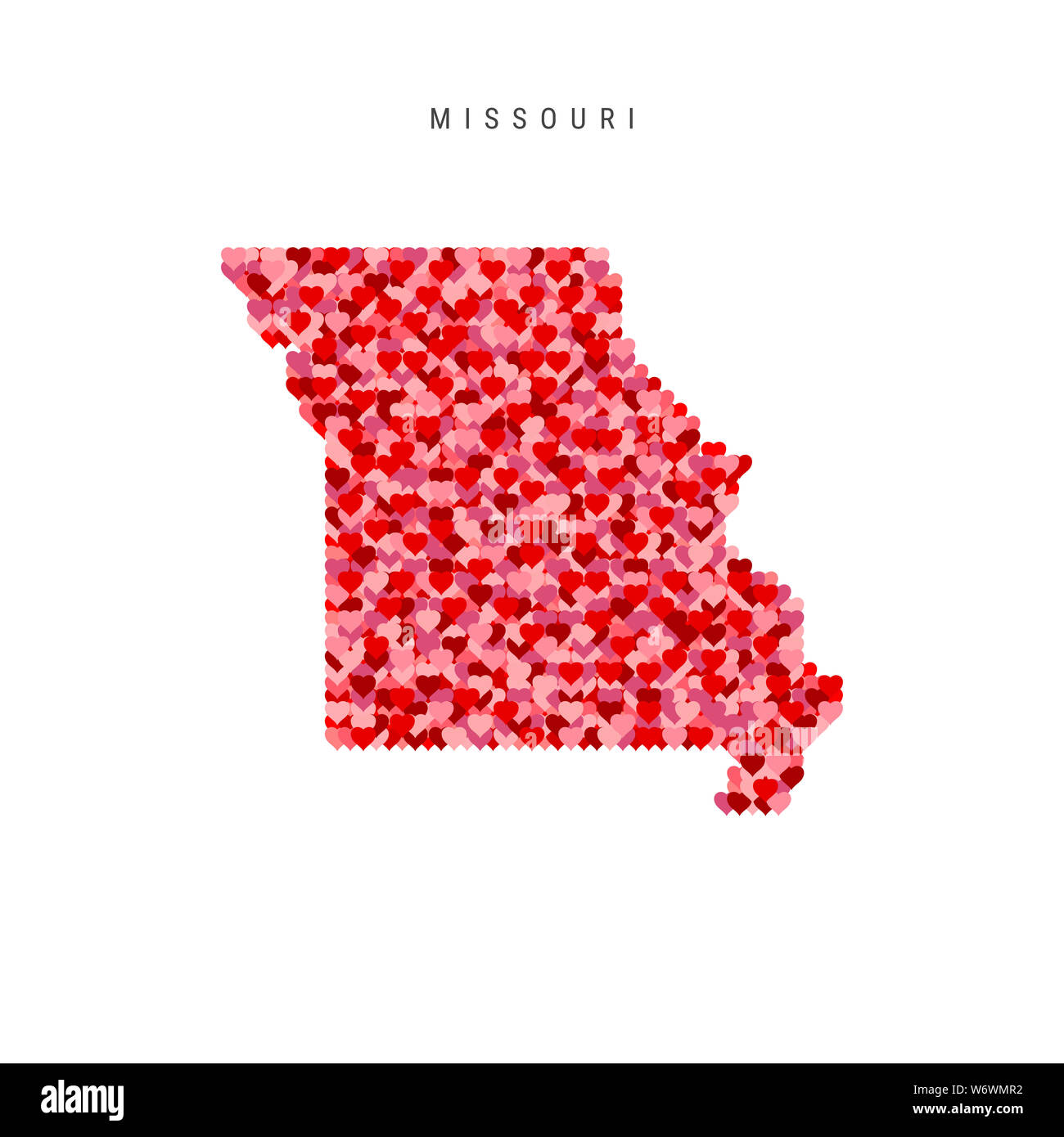 I Love Missouri. Red and Pink Hearts Pattern Map of Missouri Isolated ...