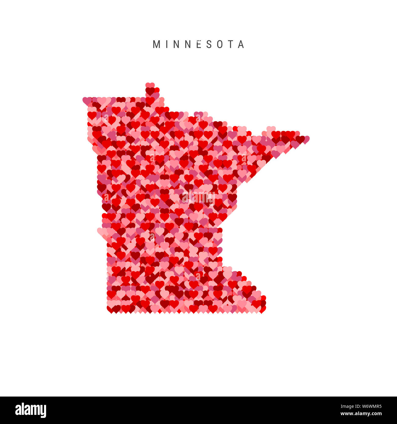 I Love Minnesota. Red and Pink Hearts Pattern Map of Minnesota Isolated ...