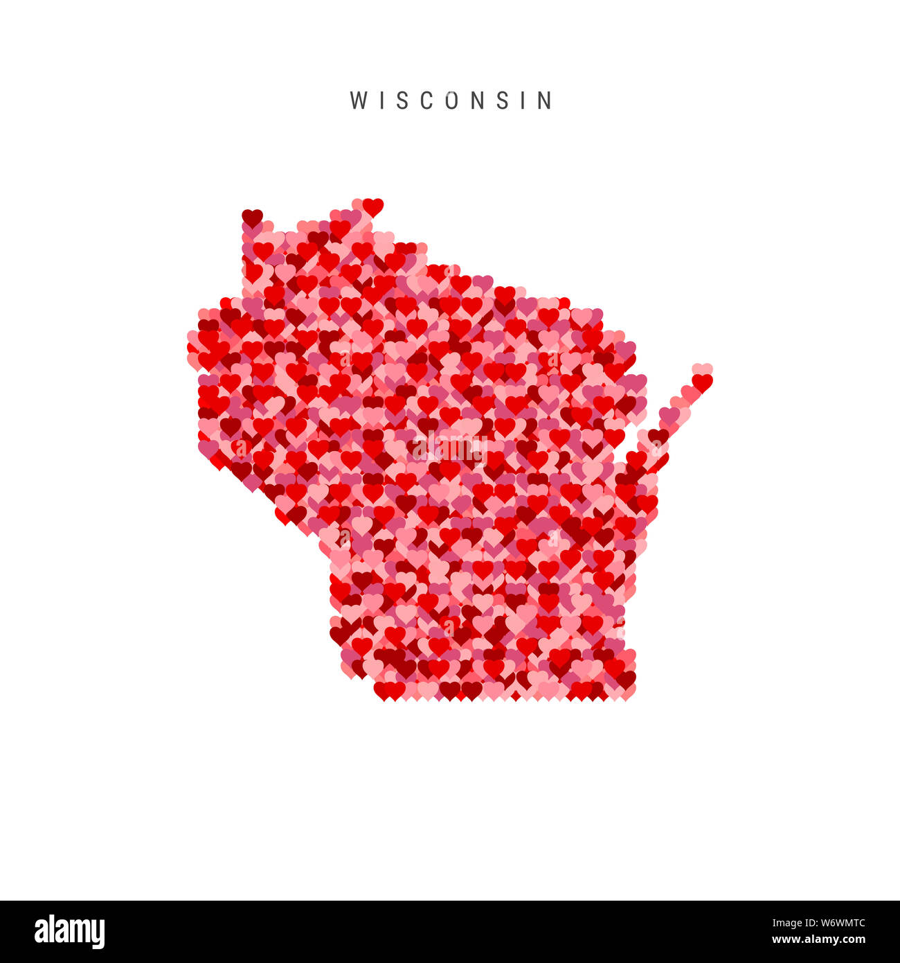 I Love Wisconsin. Red and Pink Hearts Pattern Map of Wisconsin Isolated ...