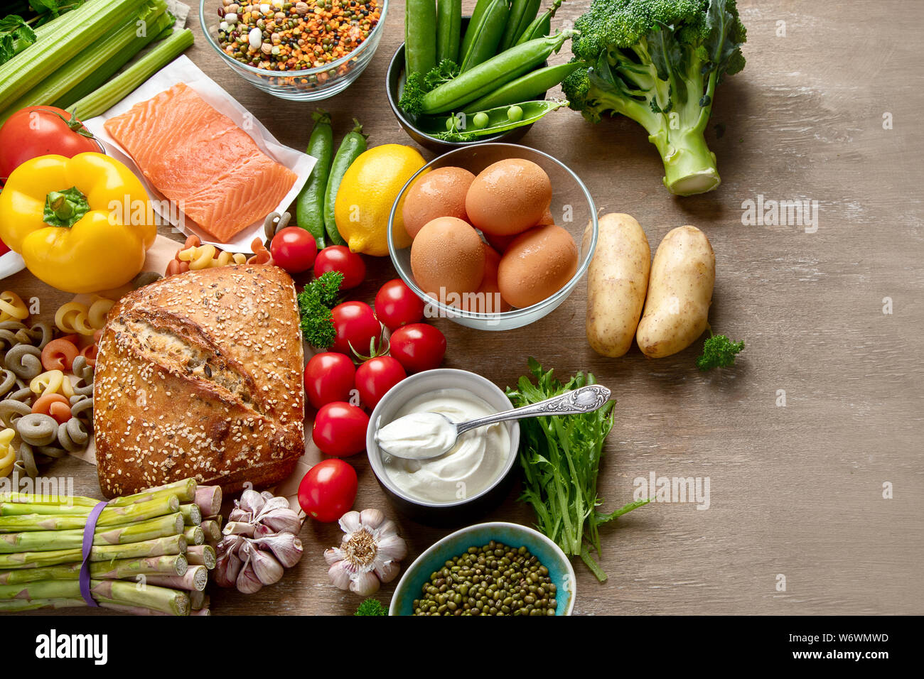 Healthy food. Balanced food cooking ingredients. Clean diet eating. Top ...