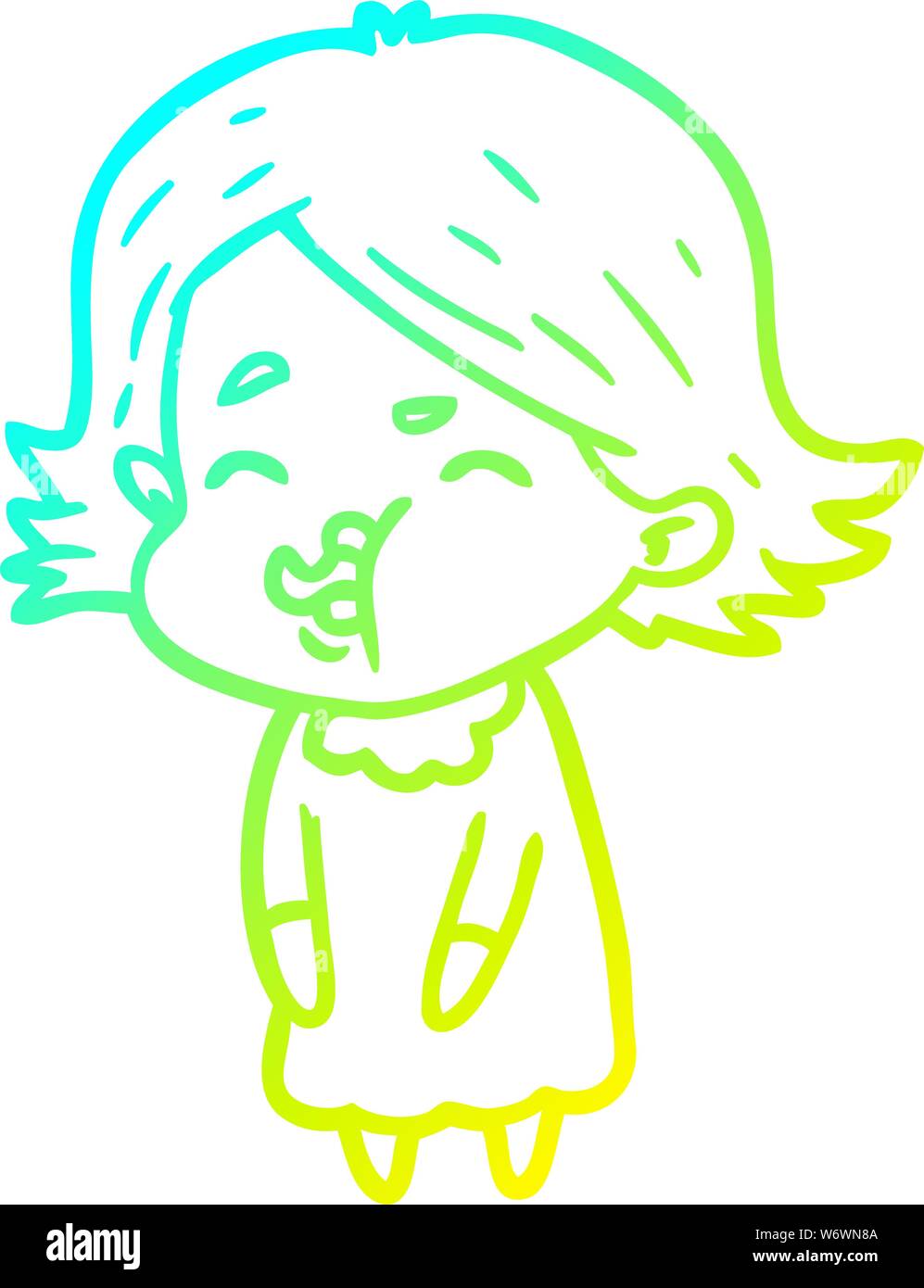 cold gradient line drawing of a cartoon girl pulling face Stock Vector ...