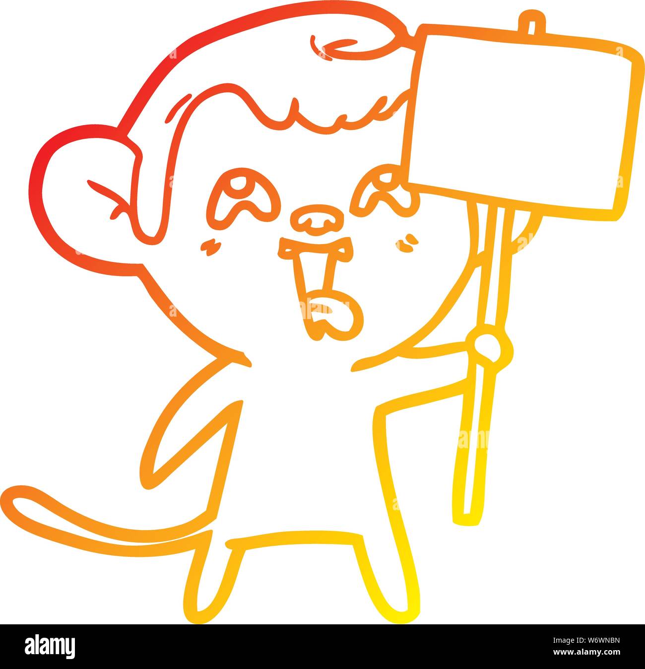warm gradient line drawing of a crazy cartoon monkey with sign Stock ...