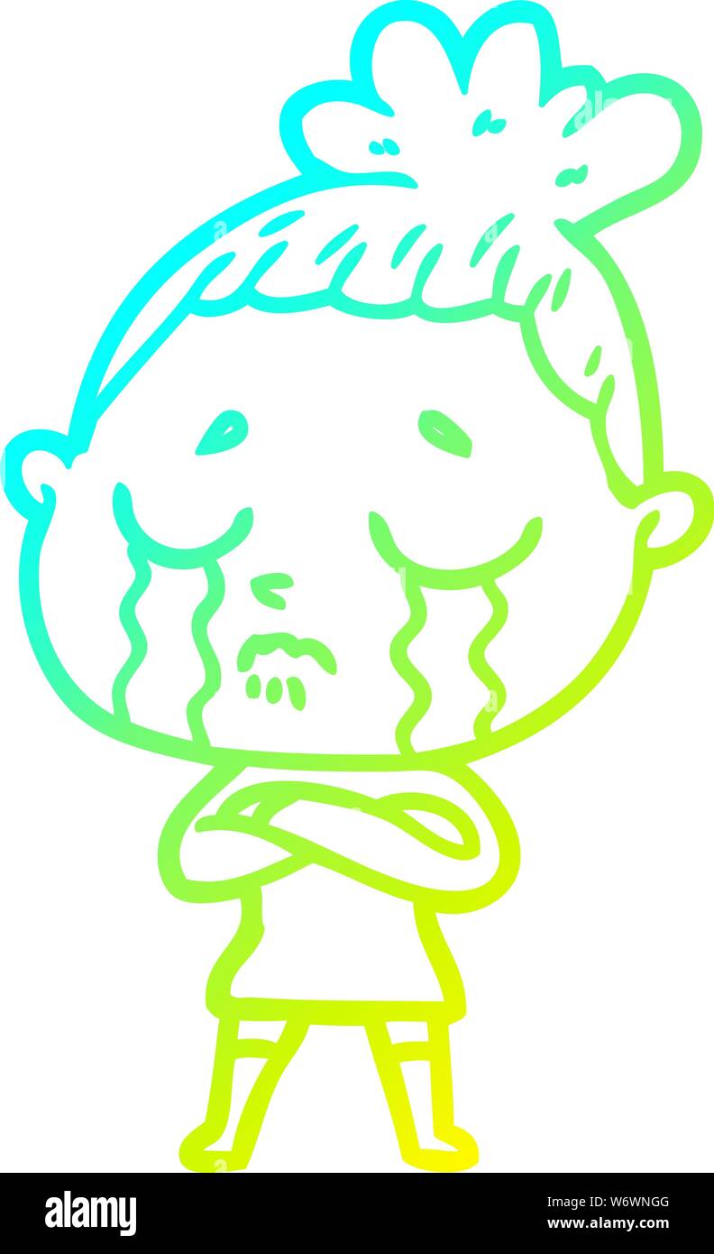 cold gradient line drawing of a cartoon crying woman Stock Vector Image ...