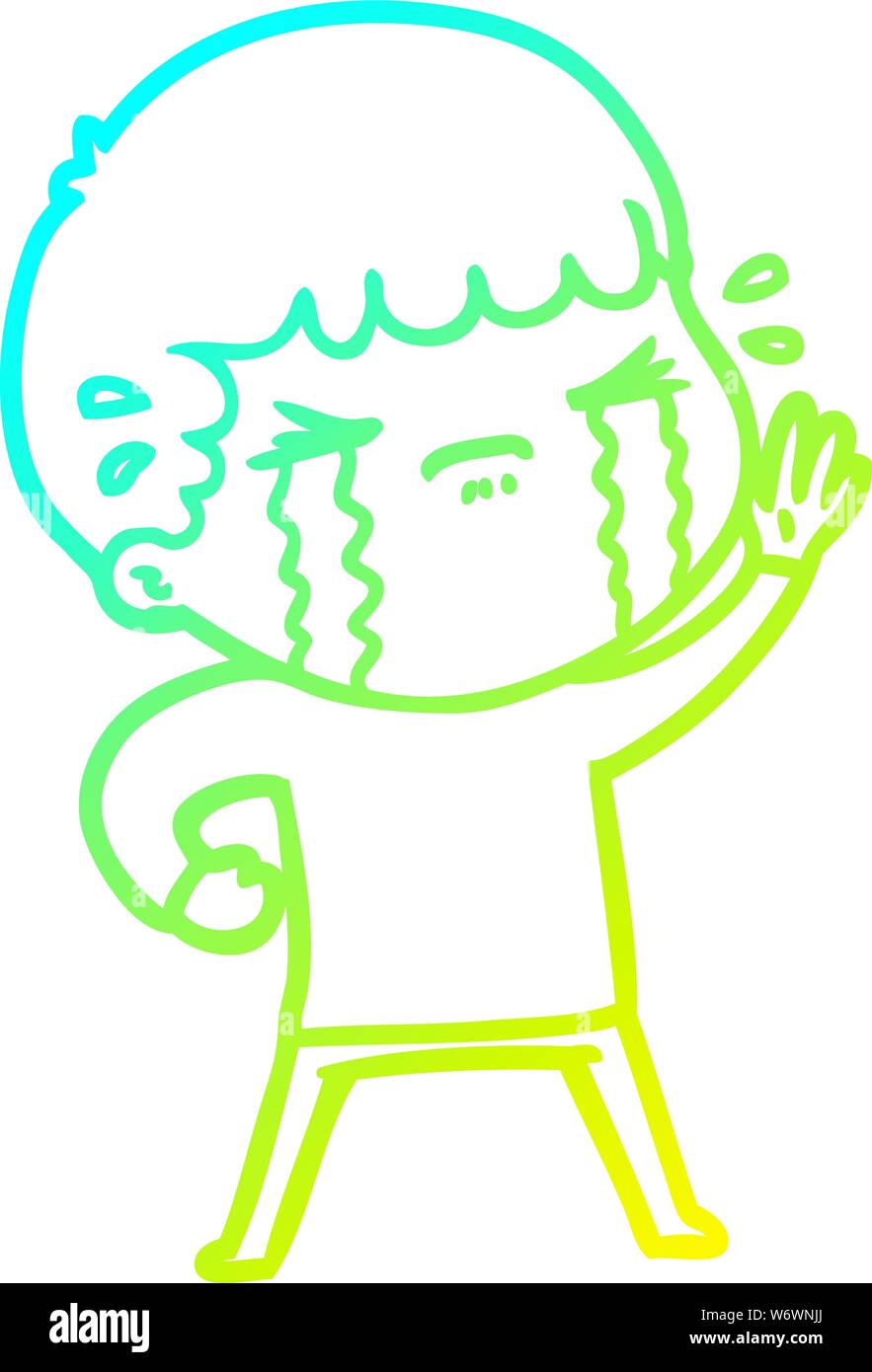 cold gradient line drawing of a cartoon man crying Stock Vector Image ...