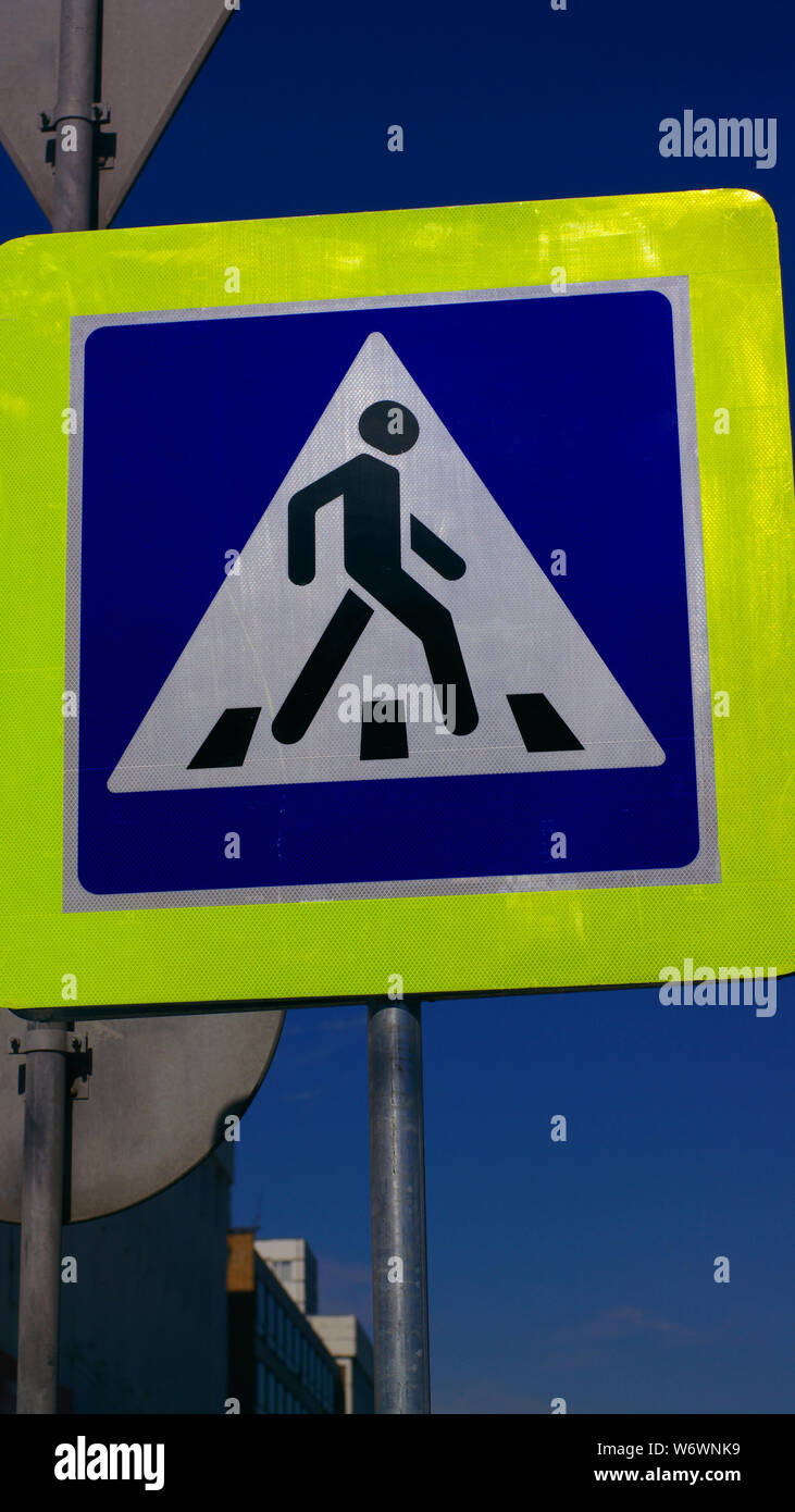 pedestrian crossing sign on street Stock Photo - Alamy