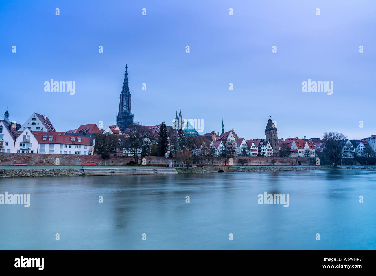 Germany, Skyline of ulm city and silent water of danube river Stock ...