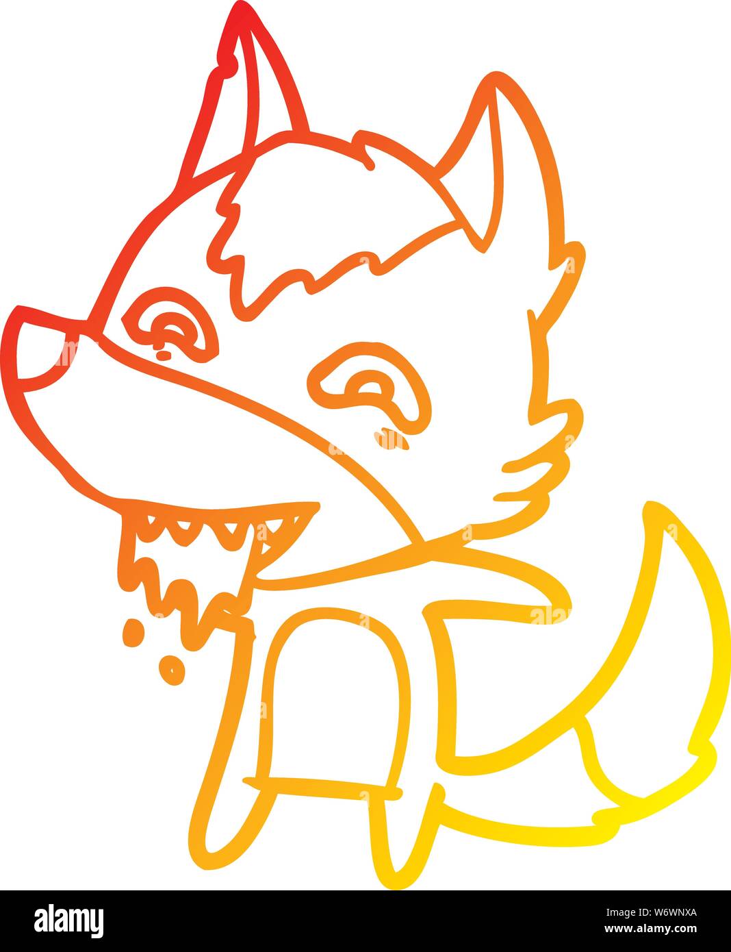 warm gradient line drawing of a cartoon hungry wolf Stock Vector Image ...