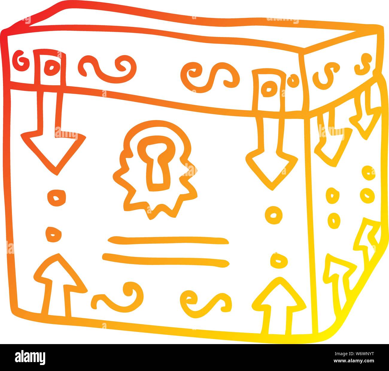 warm gradient line drawing of a cartoon magical chest Stock Vector ...
