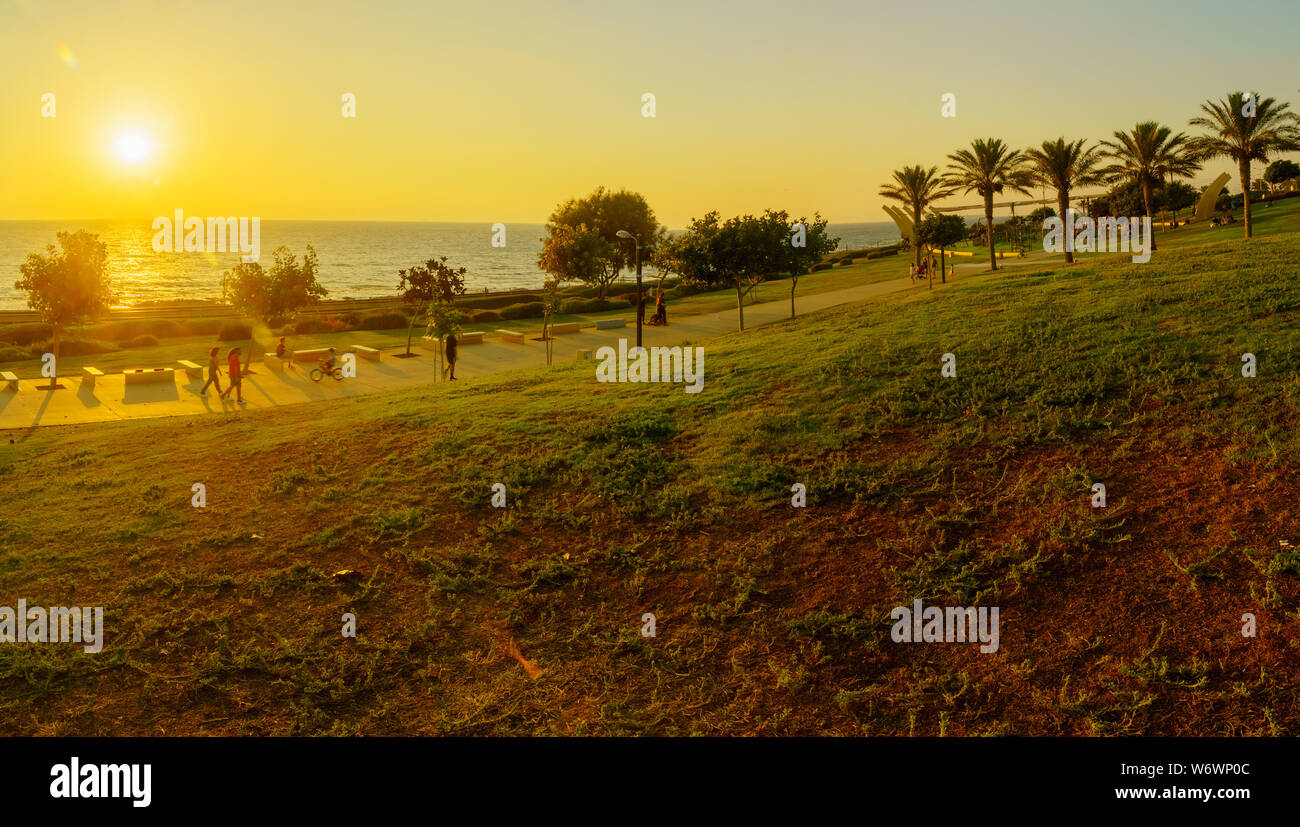 Haifa, Israel - July 31, 2019: Sunset view of Hecht and Shikmona Parks ...