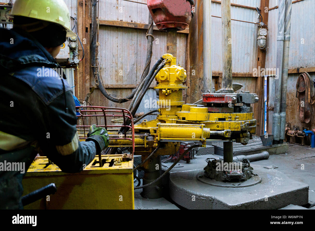 Offshore oil rig worker prepare tool and equipment for perforation oil ...