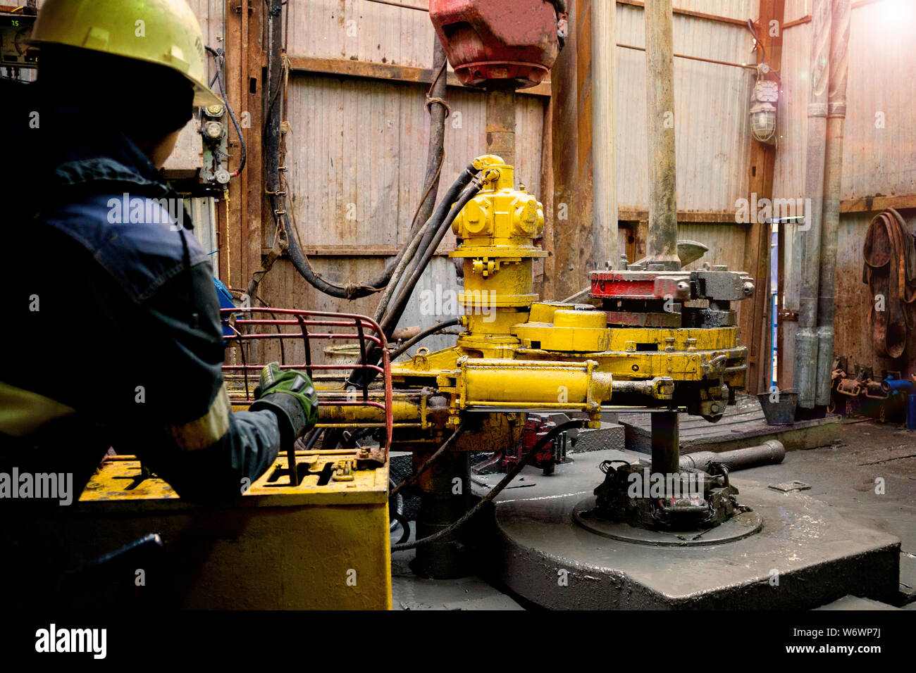 Offshore oil rig worker prepare tool and equipment for perforation oil ...