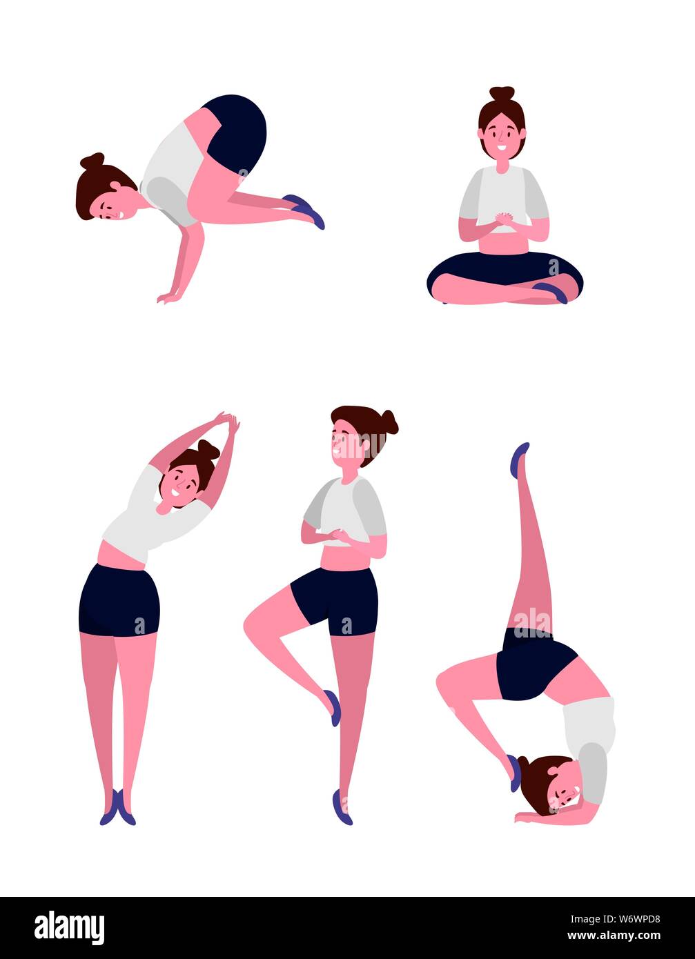 set of exercise women practice yoga position Stock Vector Image & Art ...
