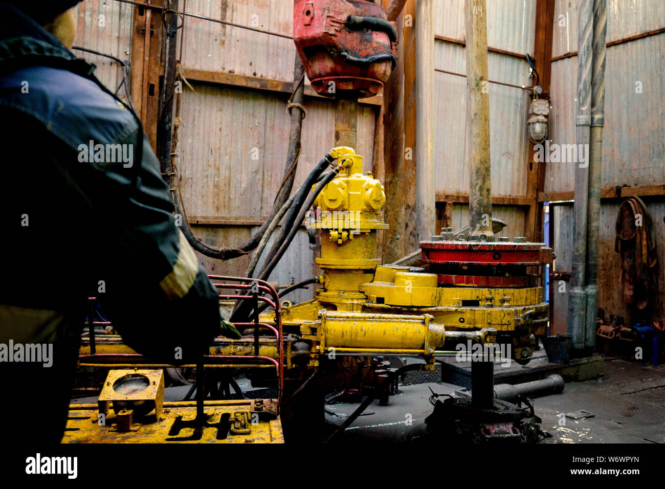 Offshore oil rig worker prepare tool and equipment for perforation oil ...