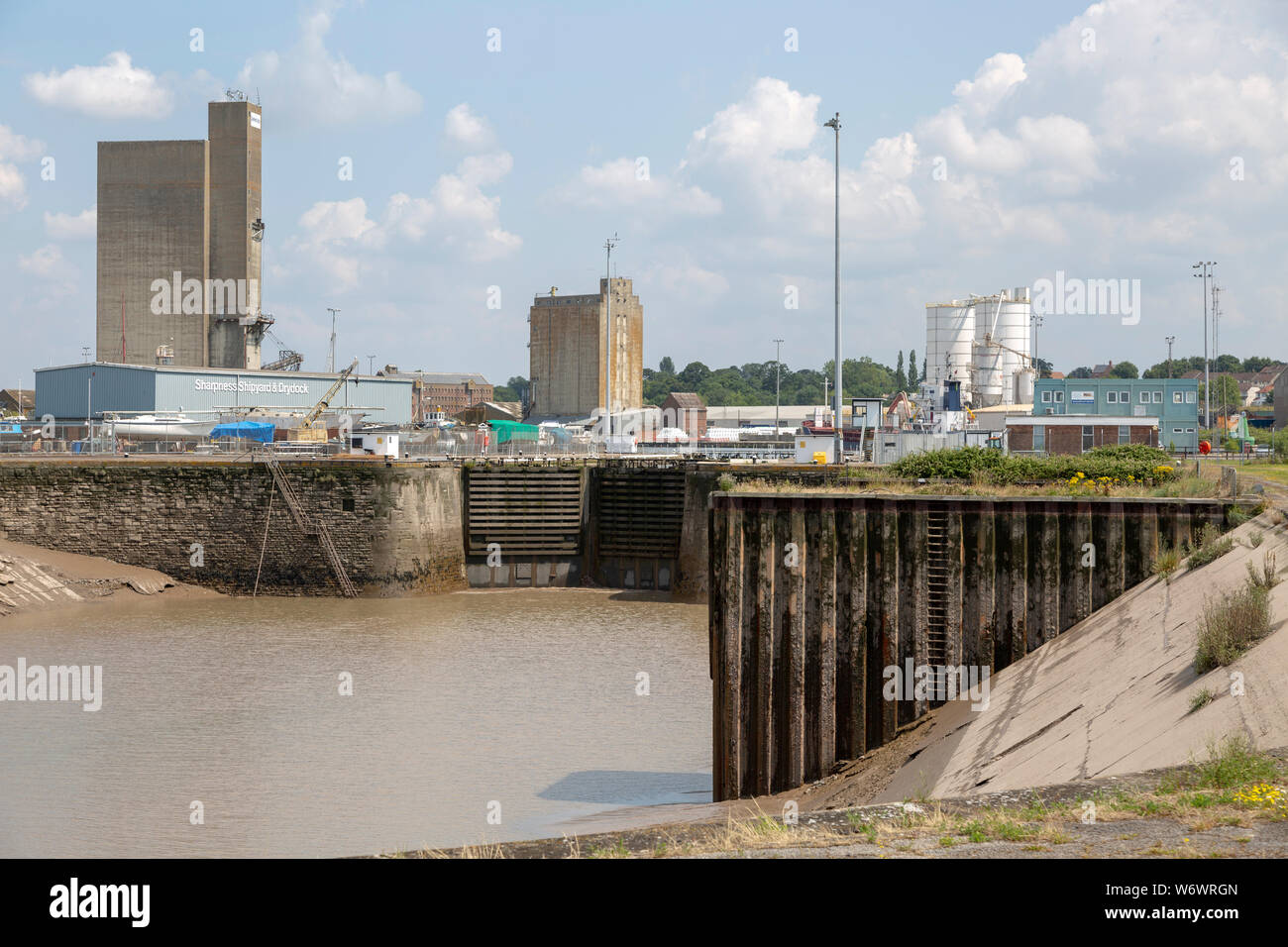Sharpness shipyard and dry dock, lock gates entrance from River Severn ...