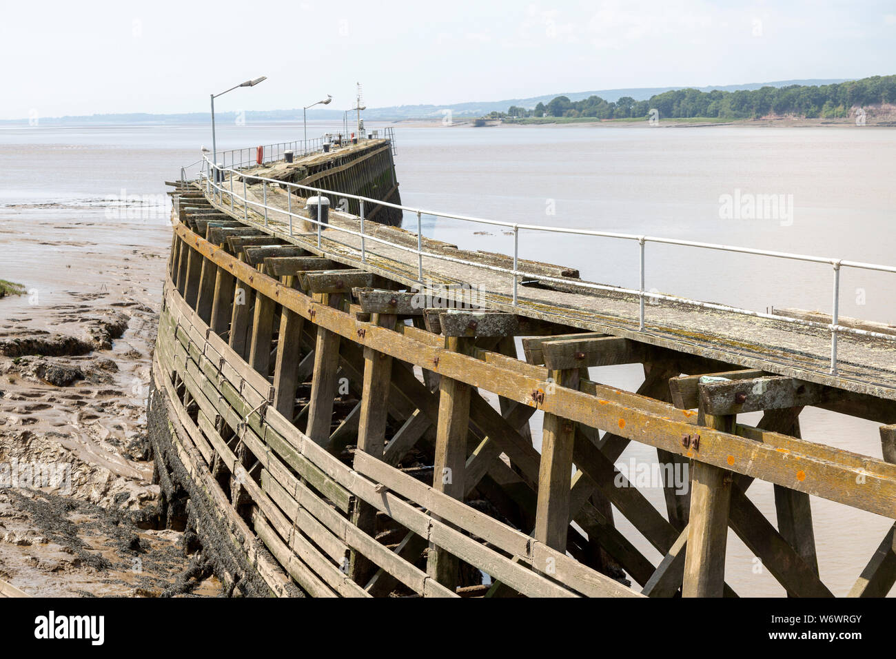 Wooden breakwater jetty at entrance from River Severn, to Sharpness ...