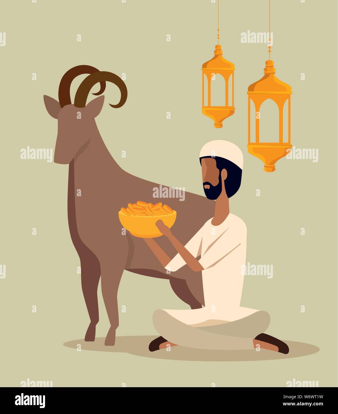 arab man with deer sacrifice and lamps hanging Stock Vector Image & Art ...