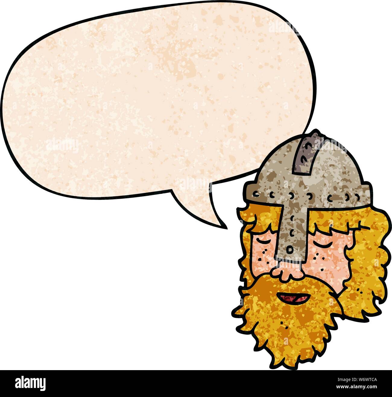 cartoon viking face with speech bubble in retro texture style Stock ...