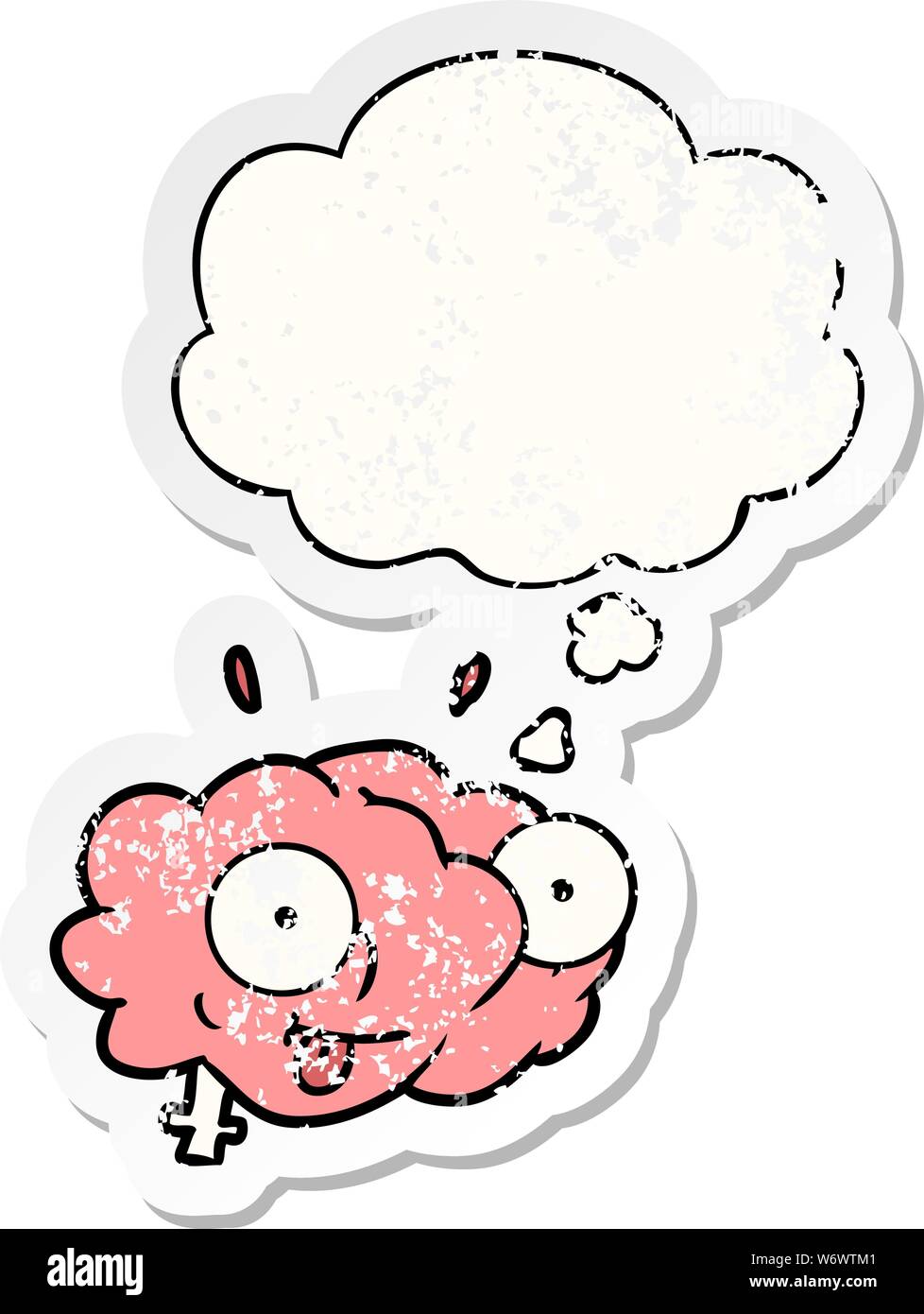 funny cartoon brain with thought bubble as a distressed worn sticker ...