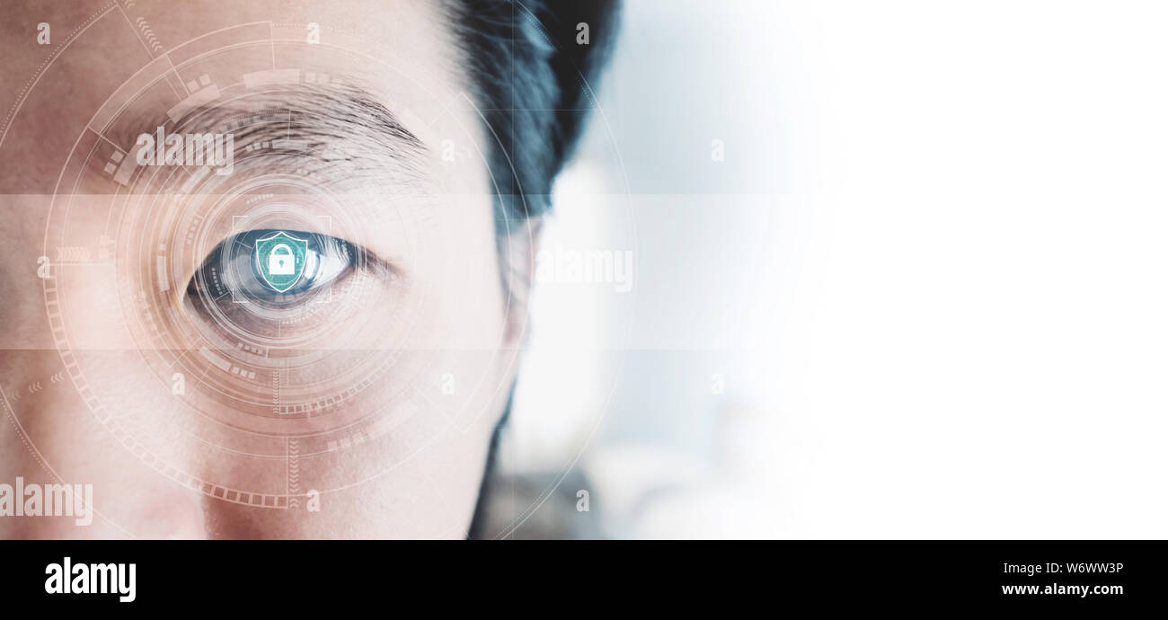 Futuristic security system technology, Close-up eye with scanning ...