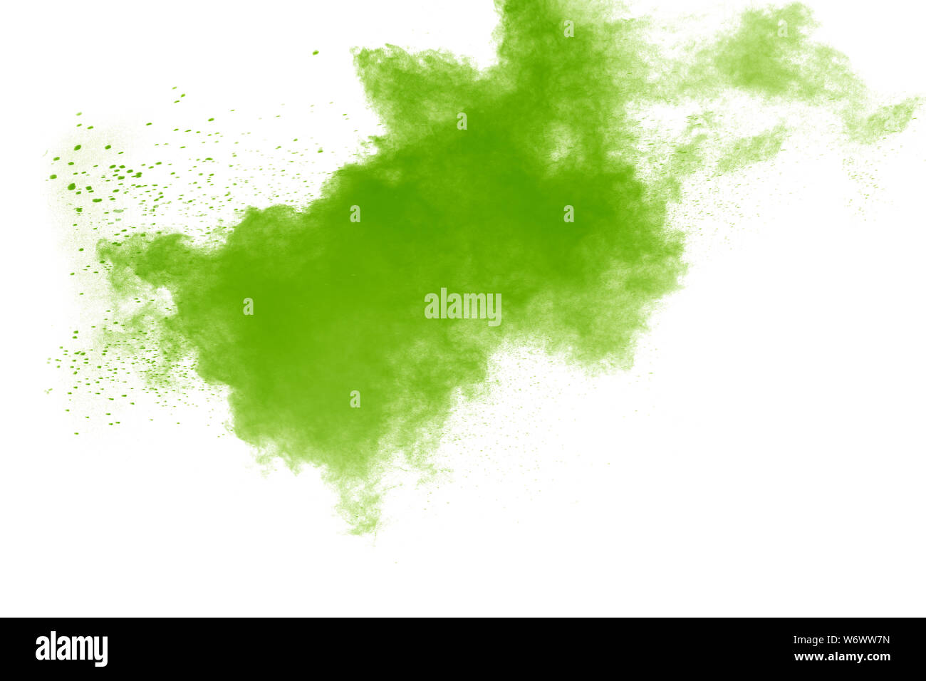 Green color powder explosion cloud on white background. Green dust ...