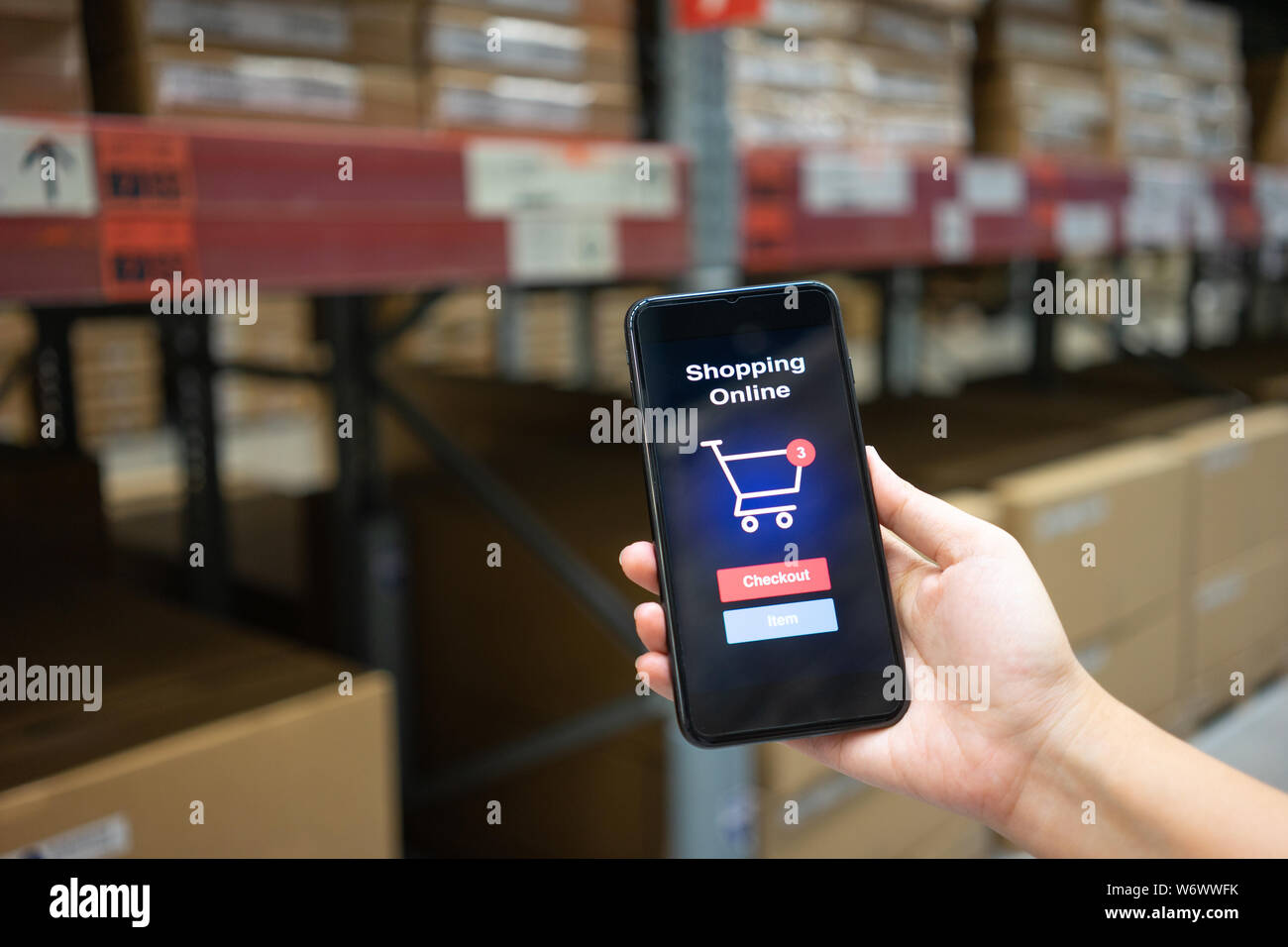 Online shopping with smartphone and shopping bags delivery service ...